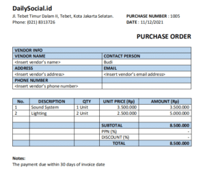 Purchase order: Definis, fungsi, contoh dan manfaatnya