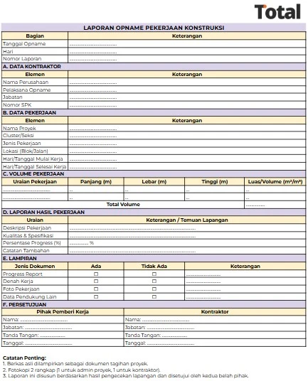 Opname Proyek Konstruksi: Arti, Manfaat & Contoh Formatnya